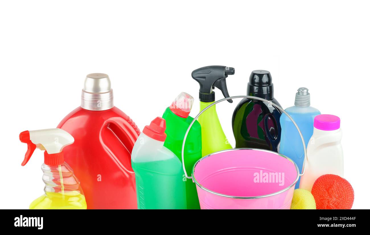 Household cleaning product isolated on white background. Free space for ...