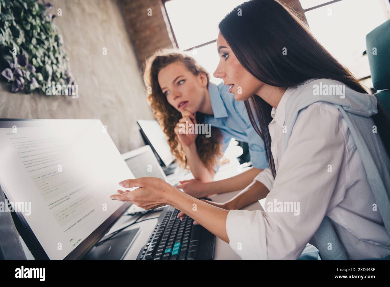 Photo of successful attractive woman ceo chief office workers doing ...