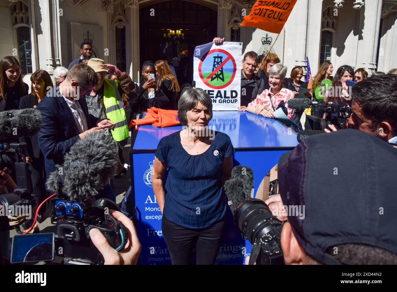 London, UK. 20th June 2024. Sarah Finch speaks to the media outside the ...