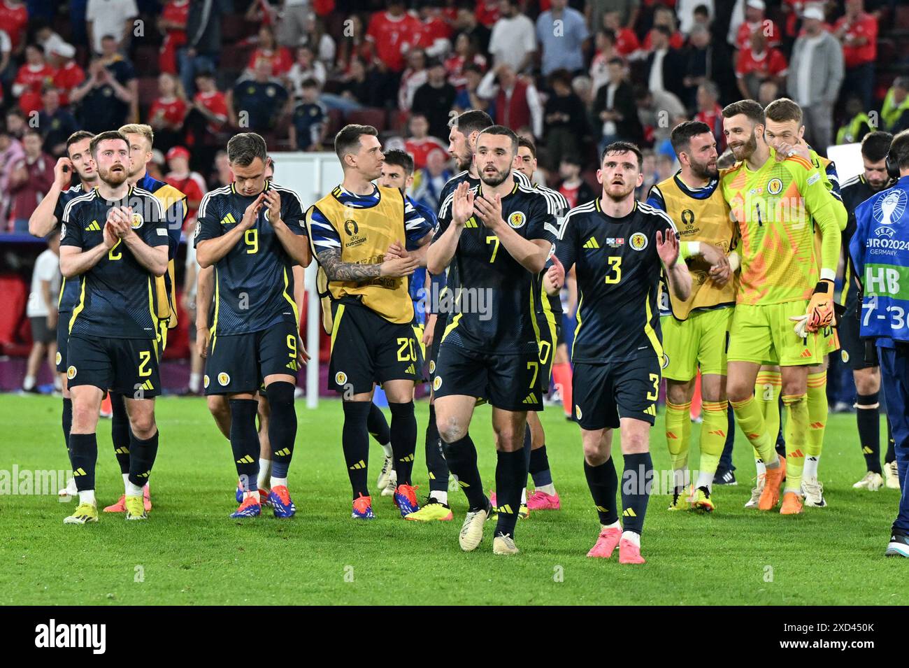 players of Scotland thanking their fans and supporters after a soccer game between the national ...