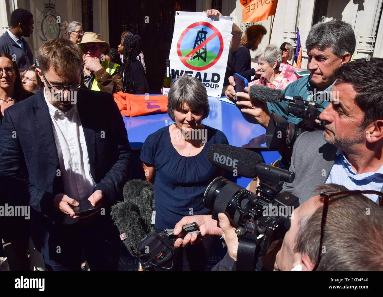 London, UK. 20th June 2024. Sarah Finch speaks to the media outside the ...