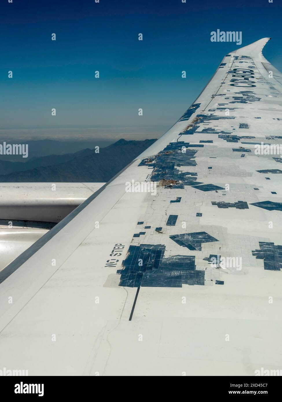 Flight safety, aircraft wing repaired with adhesive tape, Dreamliner Boeing 787 Stock Photo - Alamy