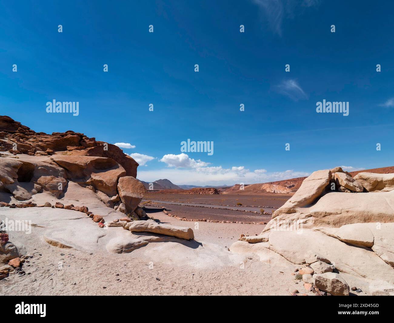 Rock formations at the ancient petroglyphs in the Atacama Desert, Chile ...