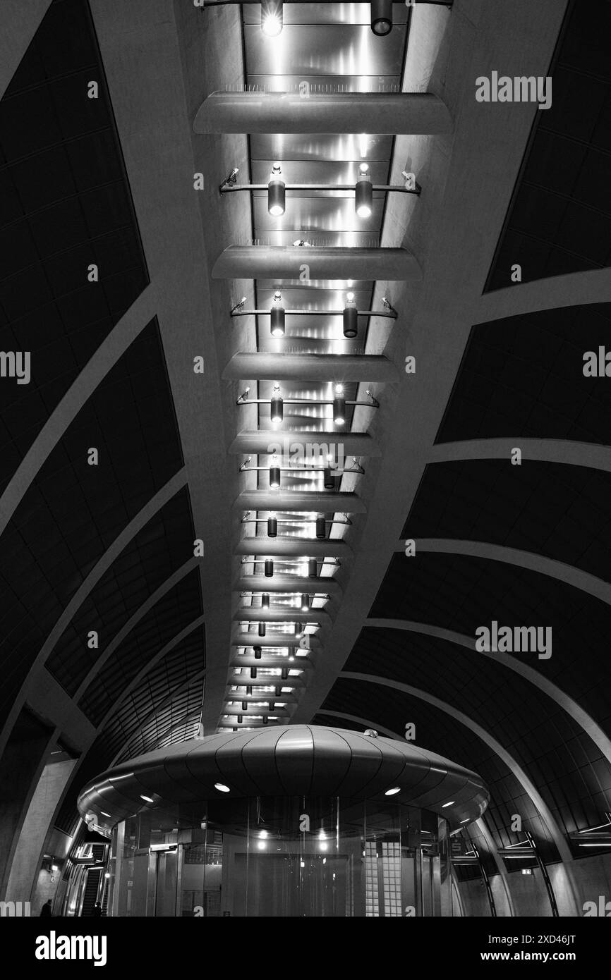 Futuristic underground station in Cologne, black and white, Cologne ...