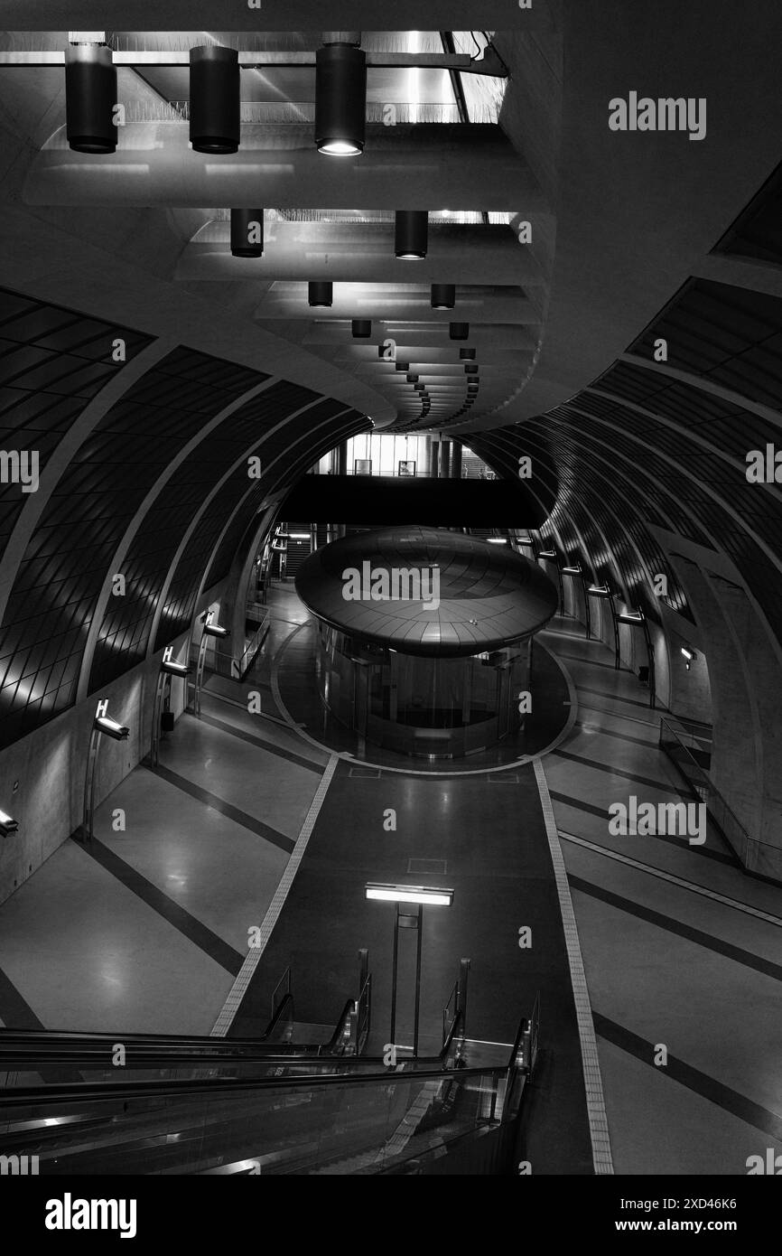 Futuristic underground station in Cologne, black and white, Cologne ...