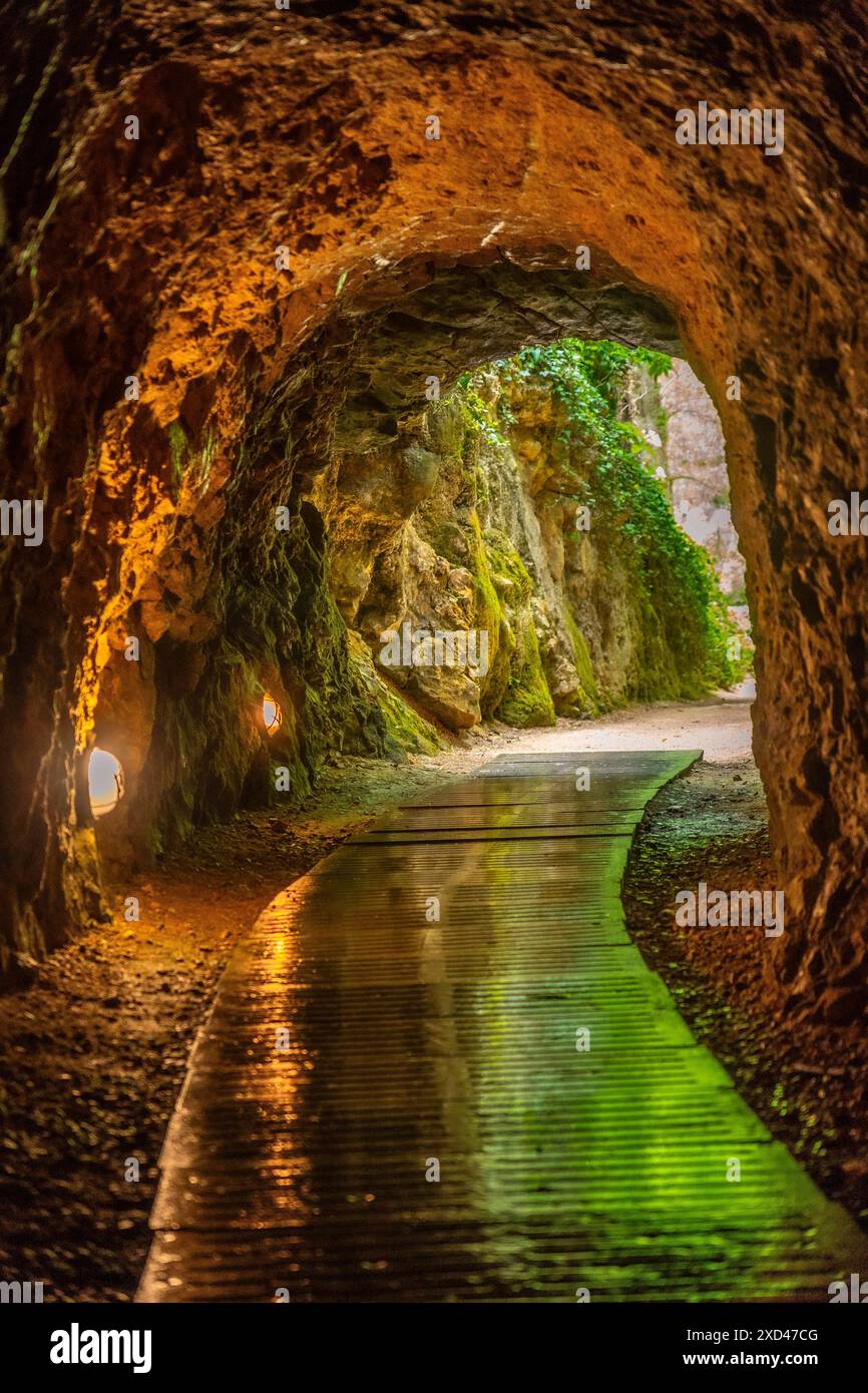 Trail in the Iris Grotto at the Cola de Caballo Waterfall in the ...