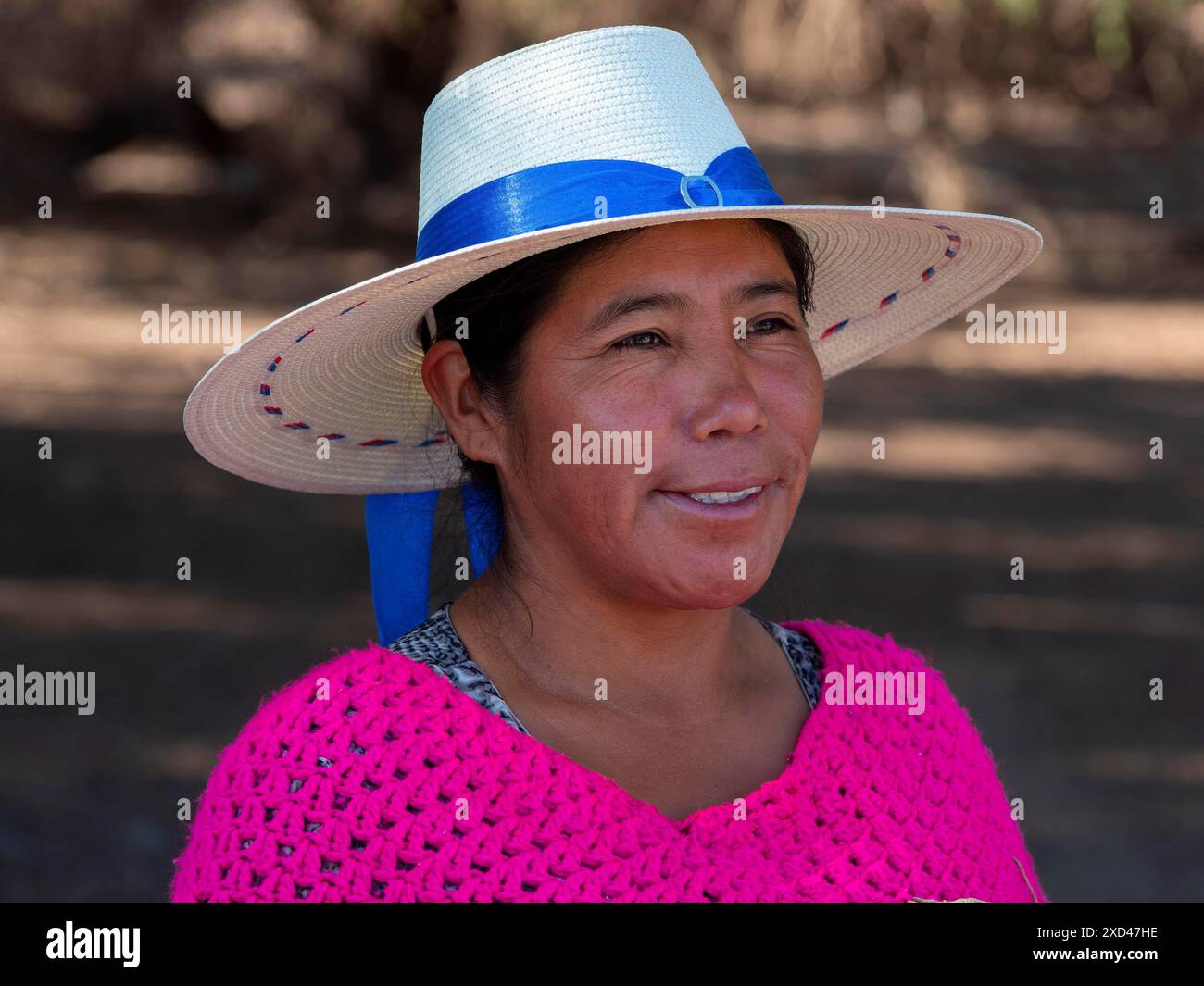 Indigenous woman of the Atacameno minority, with hat, Atacama Desert ...