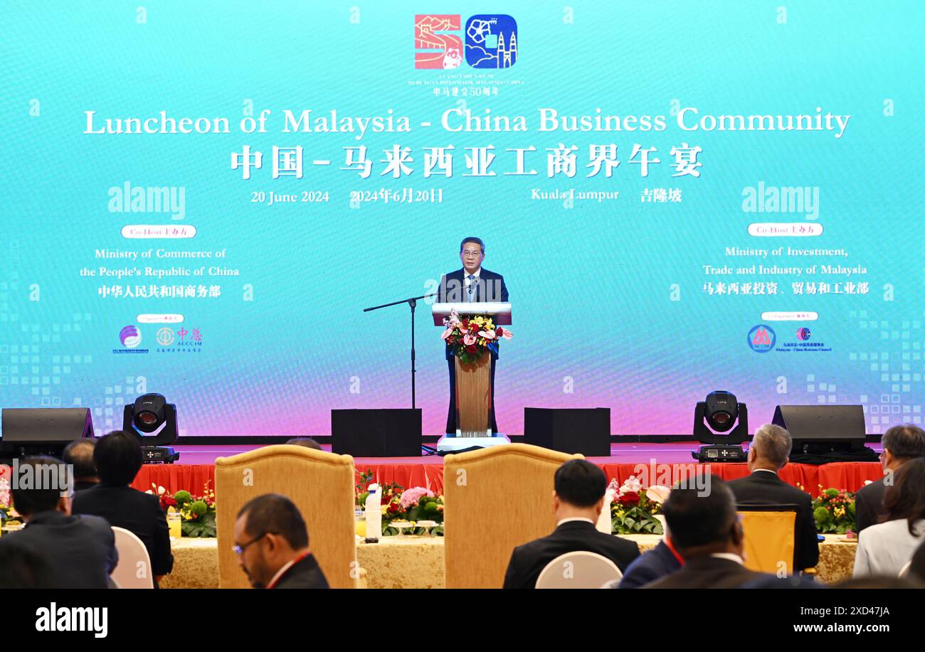 Kuala Lumpur, Malaysia. 20th June, 2024. Chinese Premier Li Qiang ...