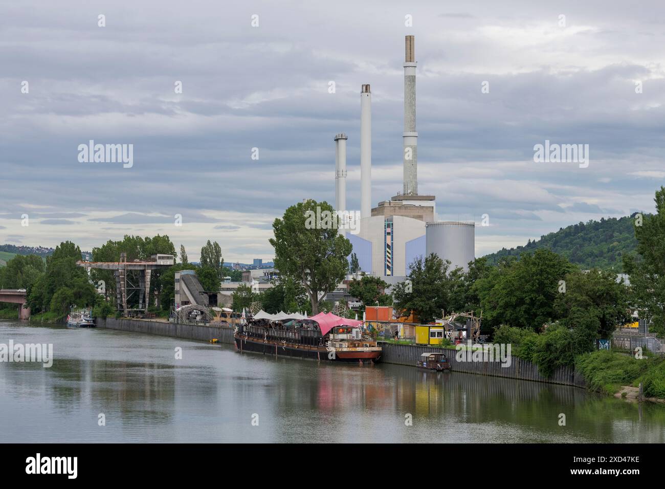 Clup and event ship on the Neckar in front of the EnBW cogeneration ...