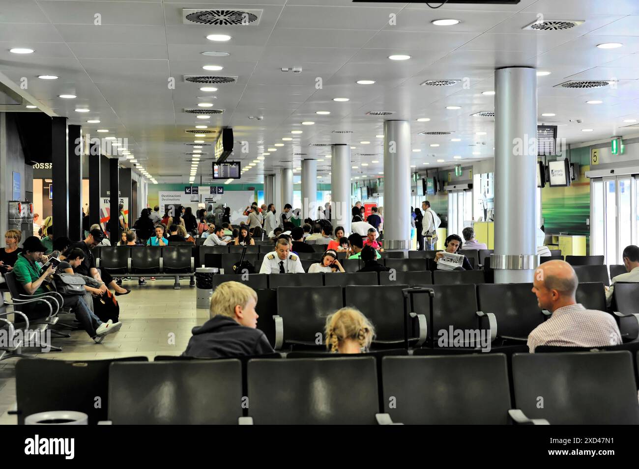 Florence Airport, Tuscany, Italy, Europe, People sitting and waiting in ...