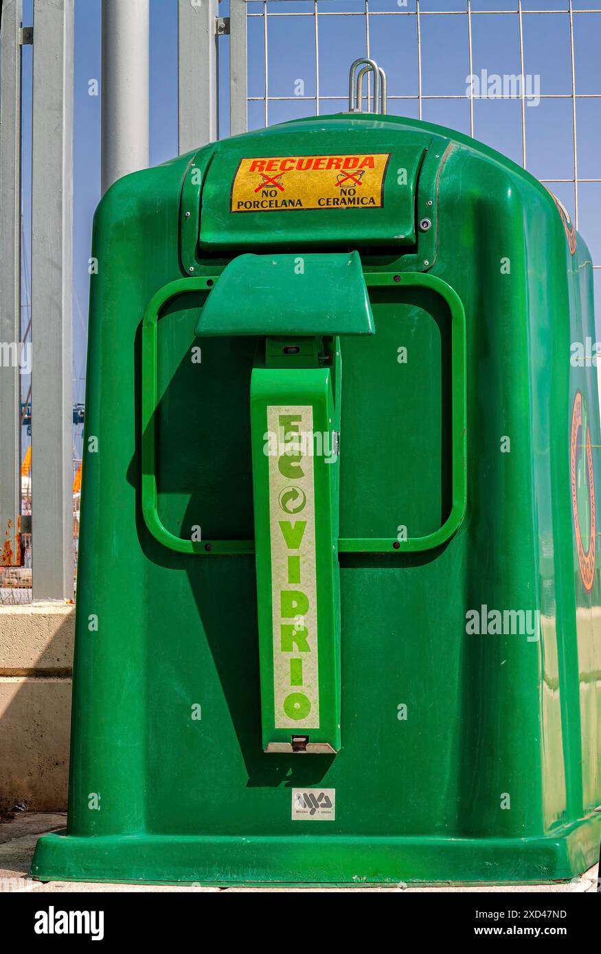 Green environmental containers at the roadside, Rota, Andalusia, Spain ...