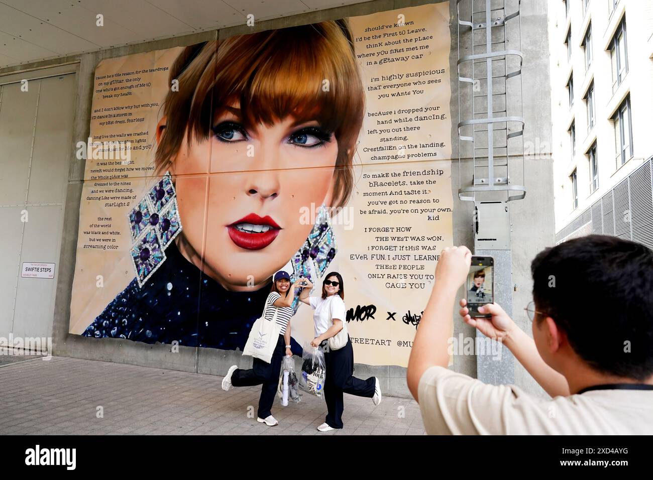 A mural of Taylor Swift outside Wembley Stadium in London, ahead of ...