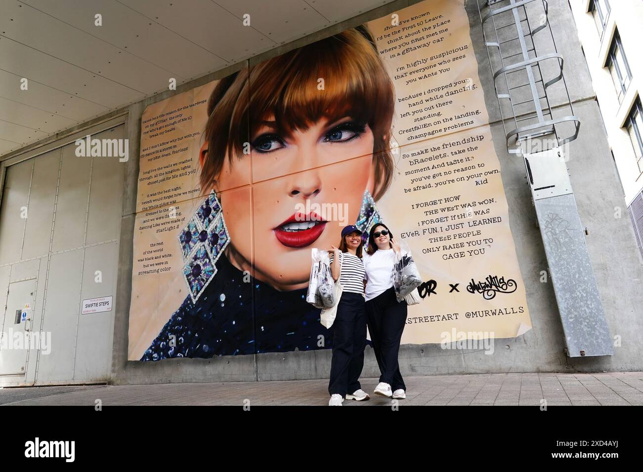 A mural of Taylor Swift outside Wembley Stadium in London, ahead of ...