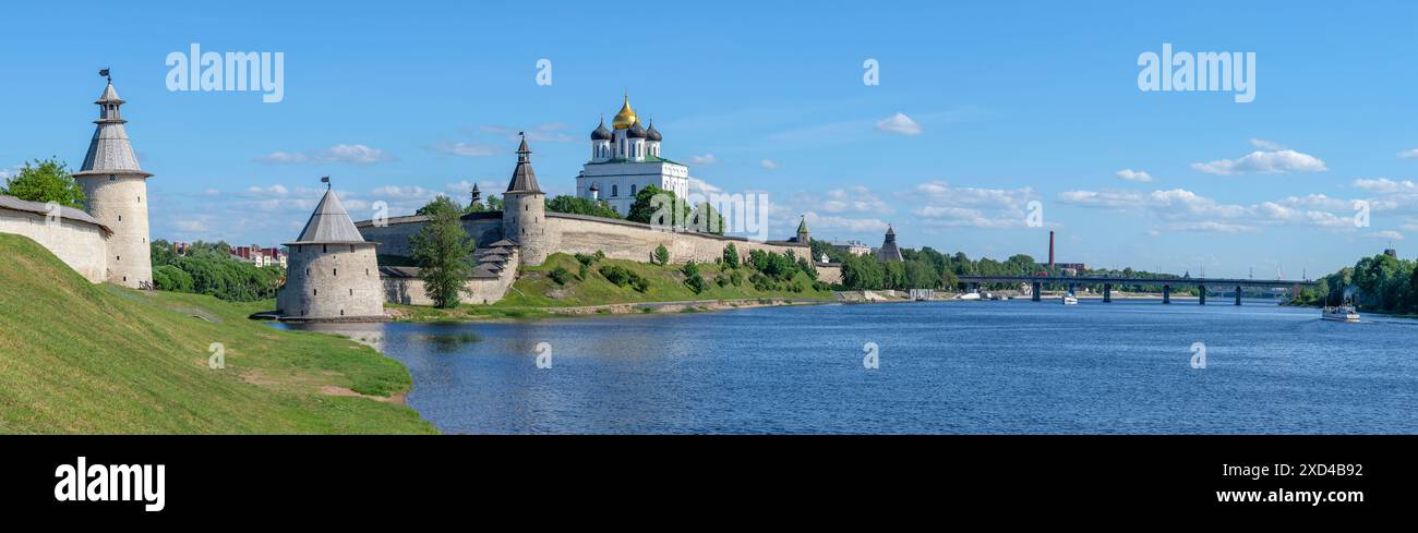 Velikaya River in the historical center of Pskov (panorama), Russia ...