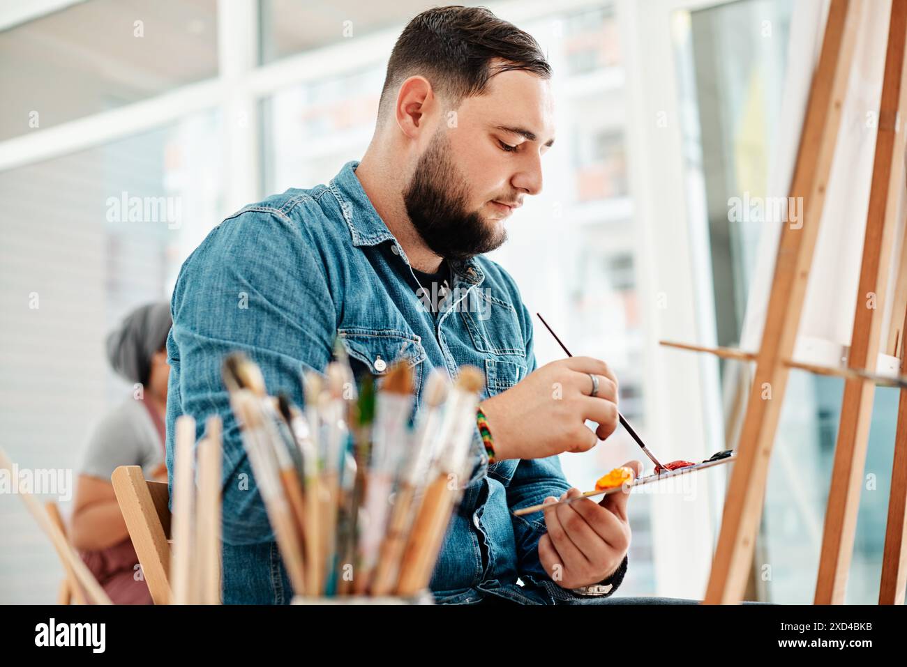 Man, artist and sketch for creativity in art class as talent, hobby and ...