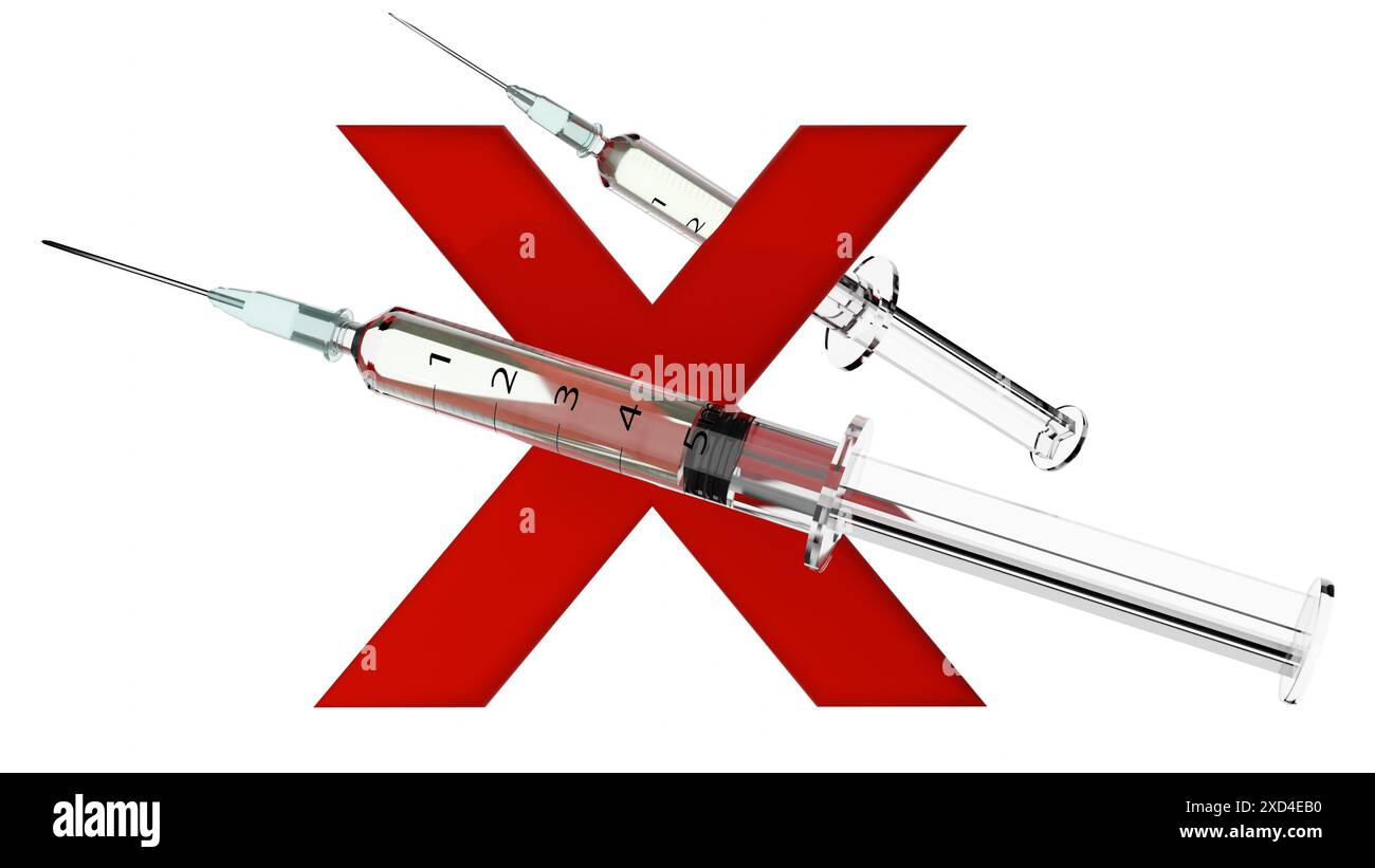 Isolated of a red x symbol with medical syringe, 3d rendering Stock ...