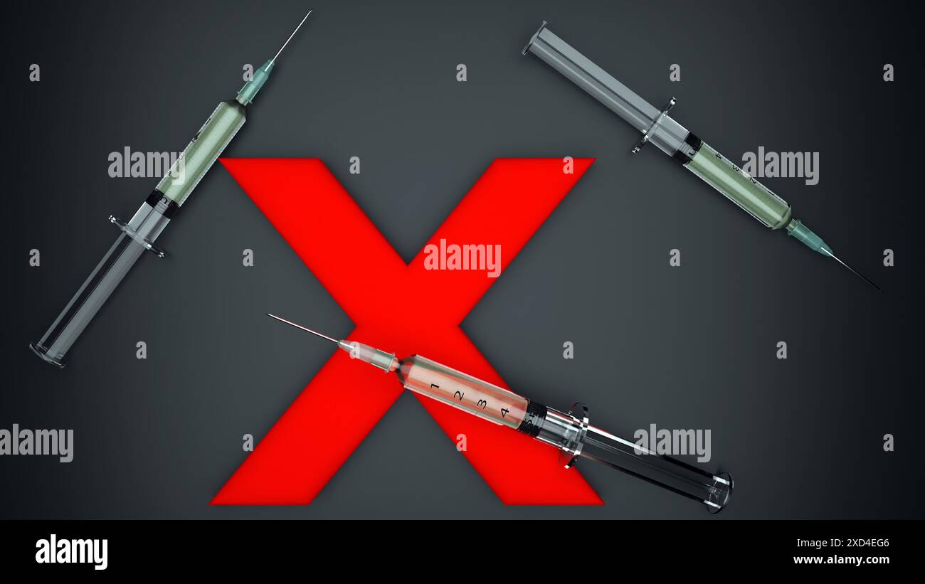 Isolated of a red x symbol with medical syringe, 3d rendering Stock ...