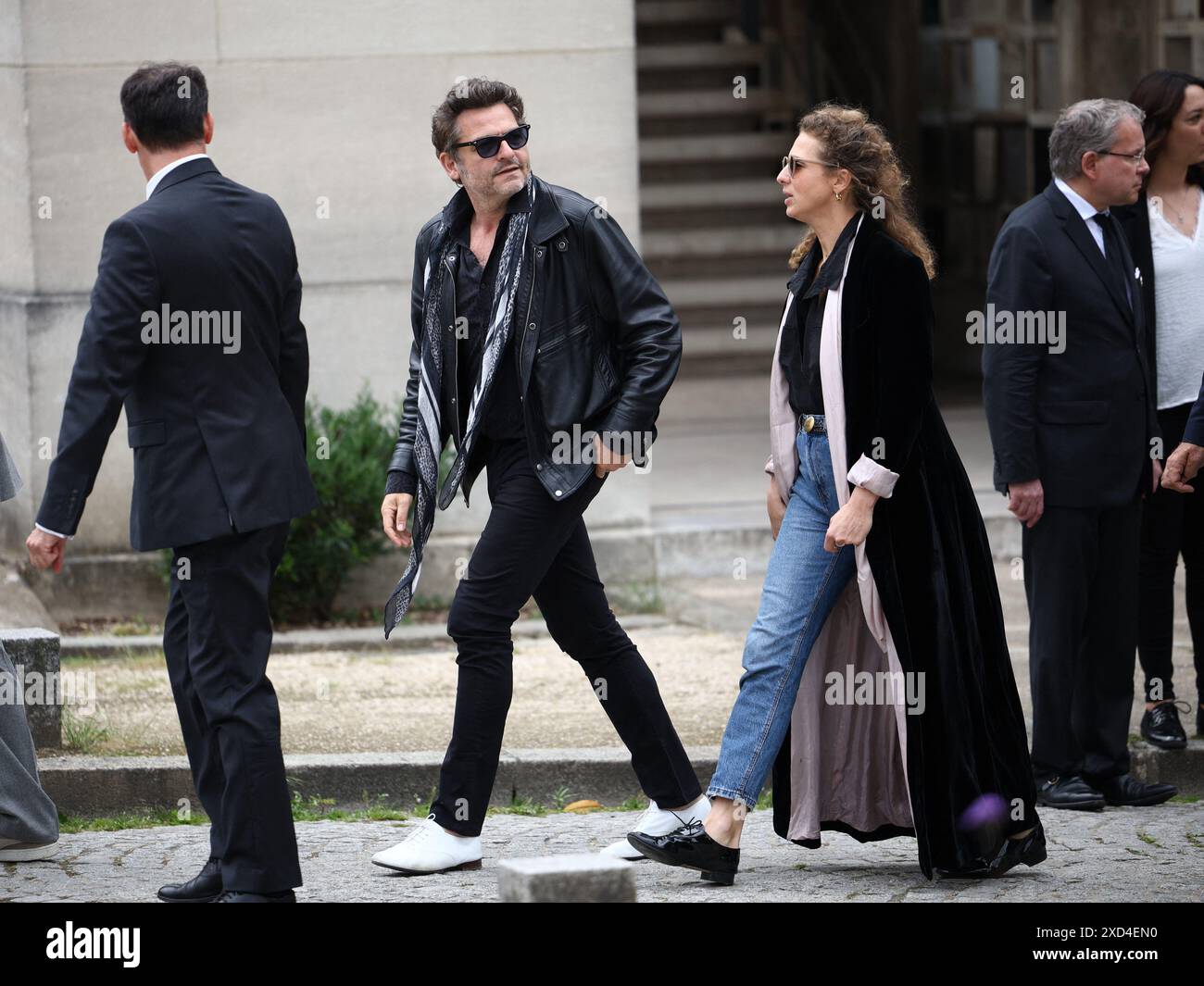Matthieu Chedid and Loica Saint-M'leux Graziani arriving to the funeral ...