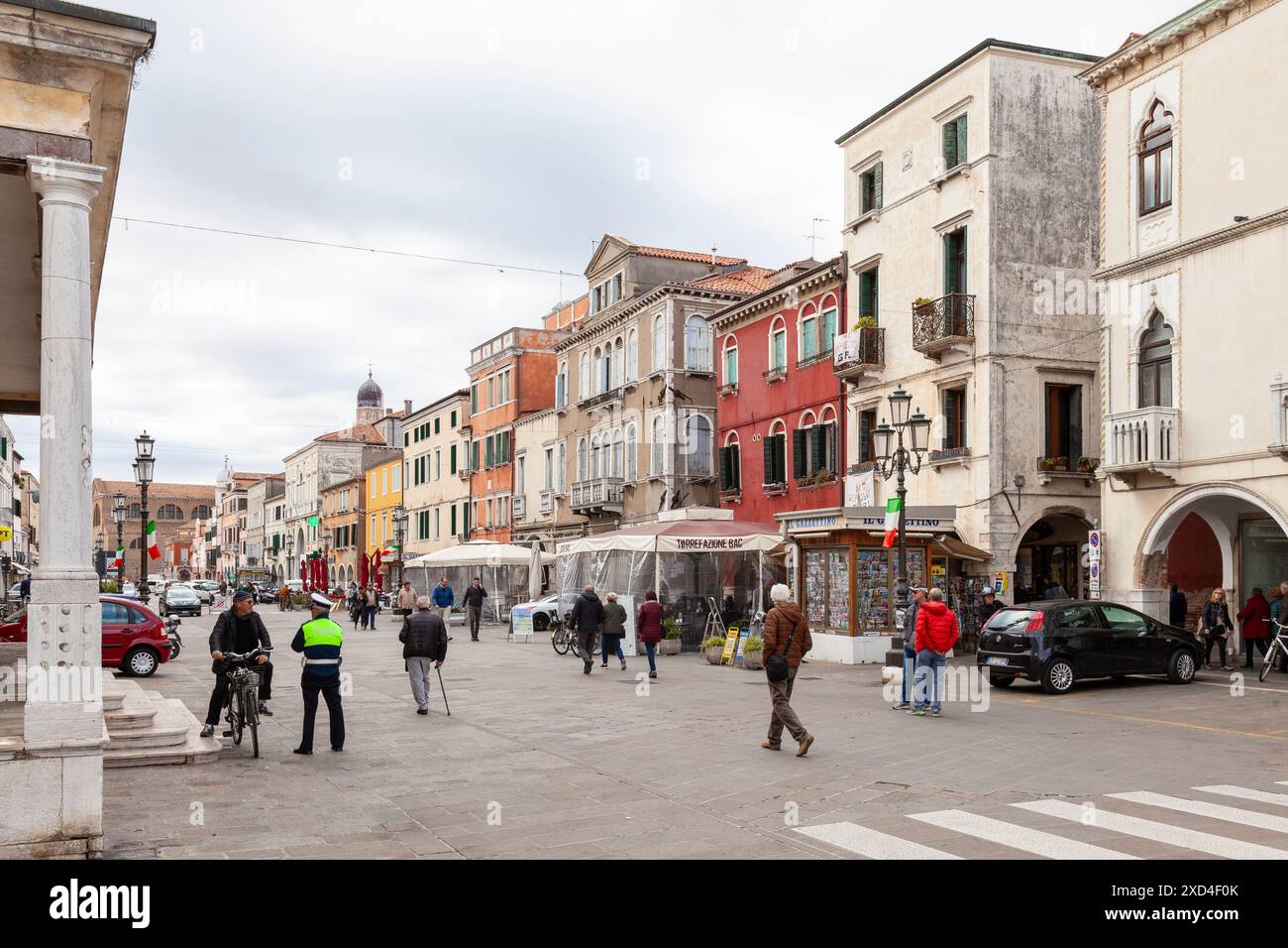 Corso Popolo, a street scene in Chioggia, Venice, Veneto, Italy a busy ...