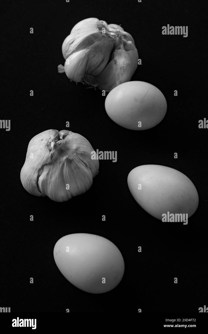 Food background traditional ingredients Black and White Stock Photos ...