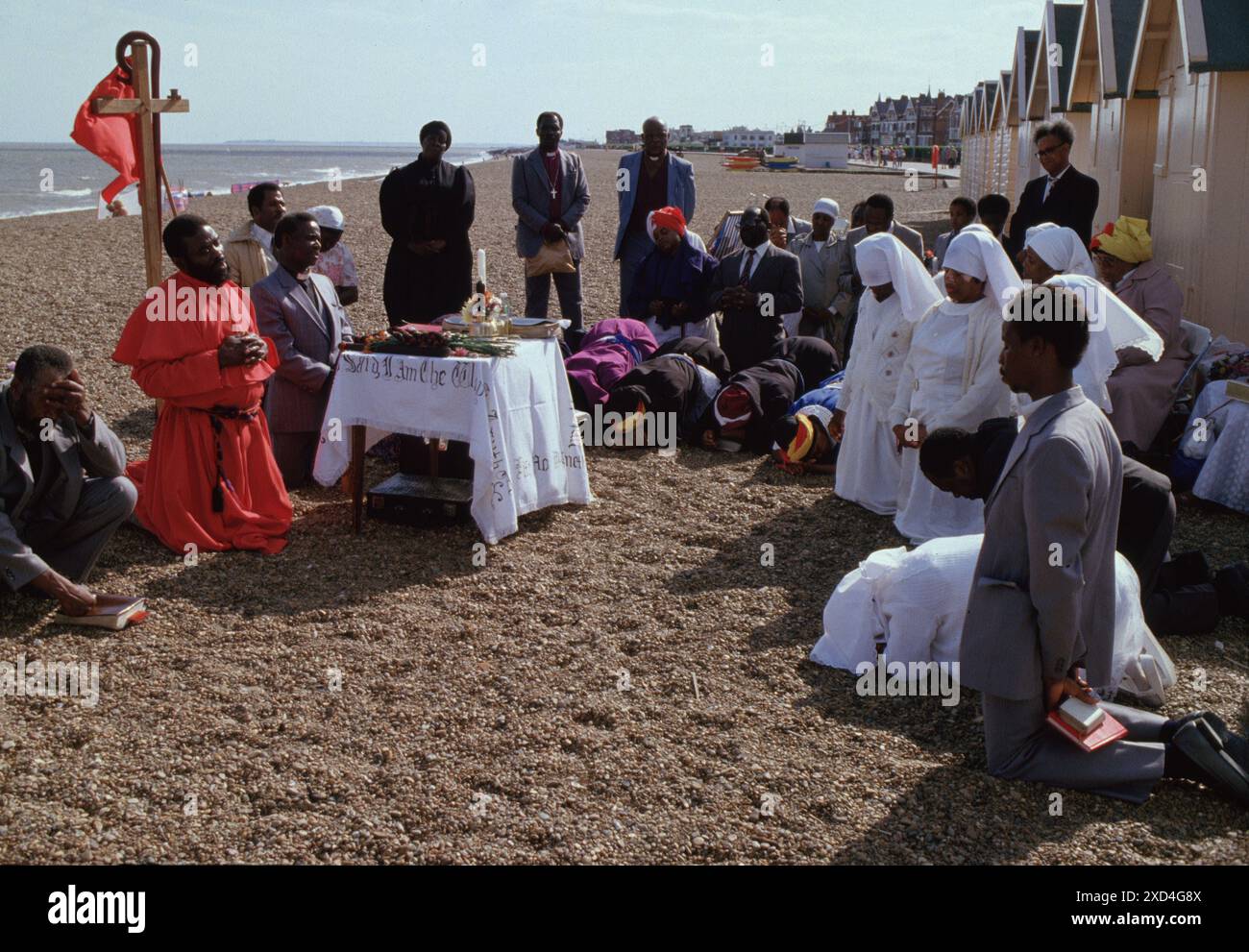 Church service on a beach. Mount Zion Spiritual Baptist Church, an ...
