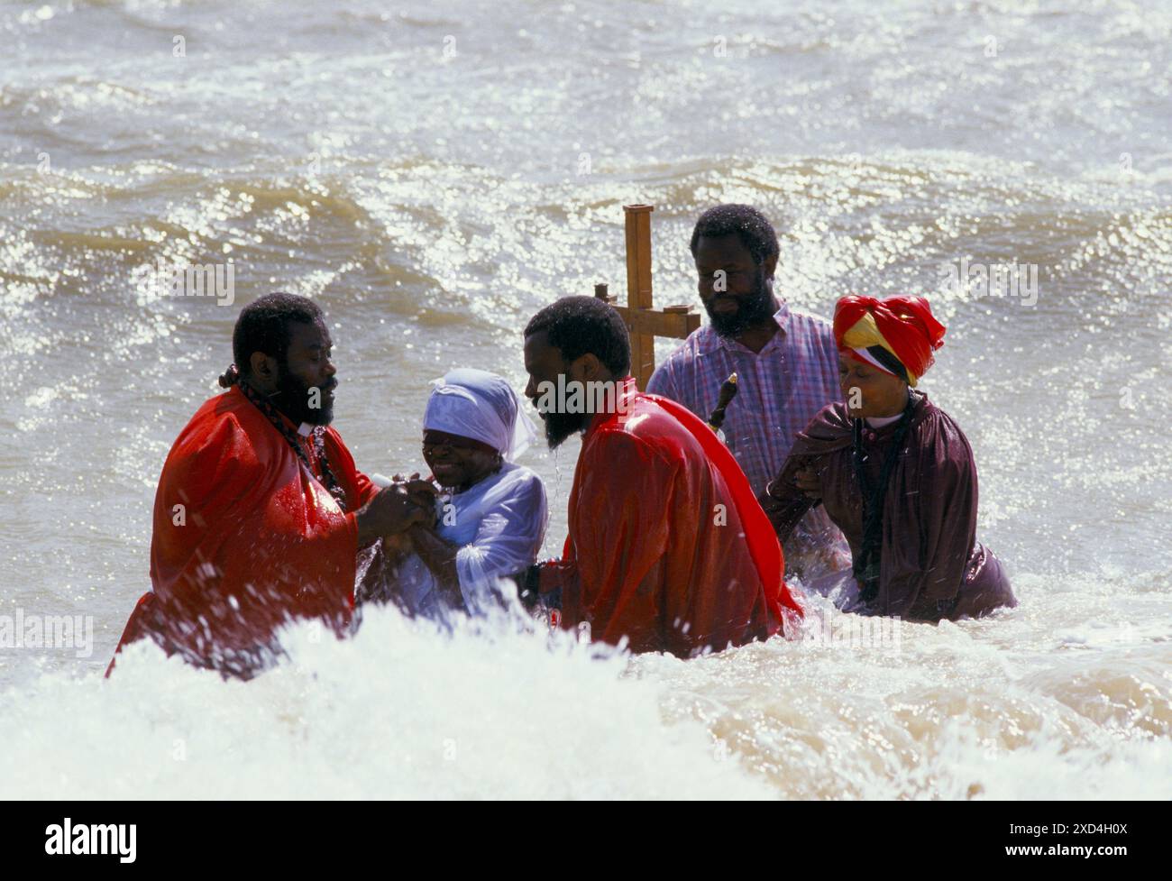 Baptism full Immersion young woman being baptised in the sea. Mount ...