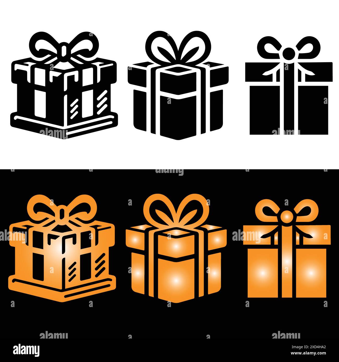 Gift box icon set. Gift box signs Line and silhouette style. Vector ...