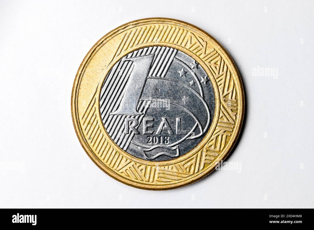 Brazilian 1 Real coin on white background Stock Photo - Alamy