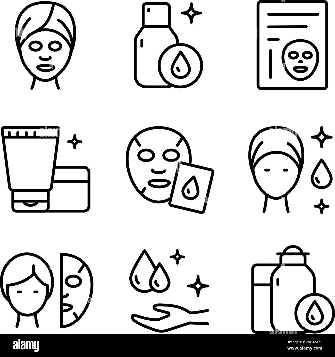 Makeup removal and skin care icons set. Simple outline style. Face ...
