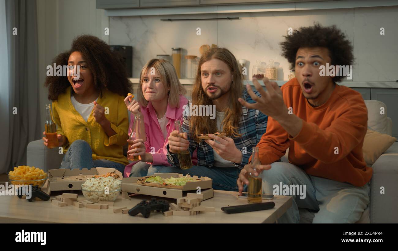 Multiracial friends multiethnic people happy excited scream shout yell ...