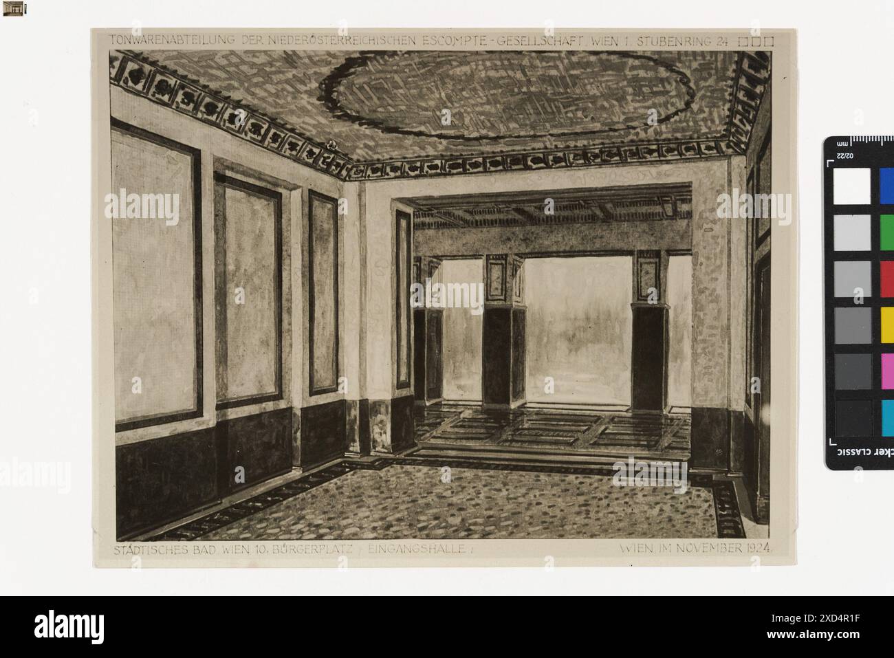 Photograph and drawing of the entrance hall at Amalienbad, Reumannplatz ...