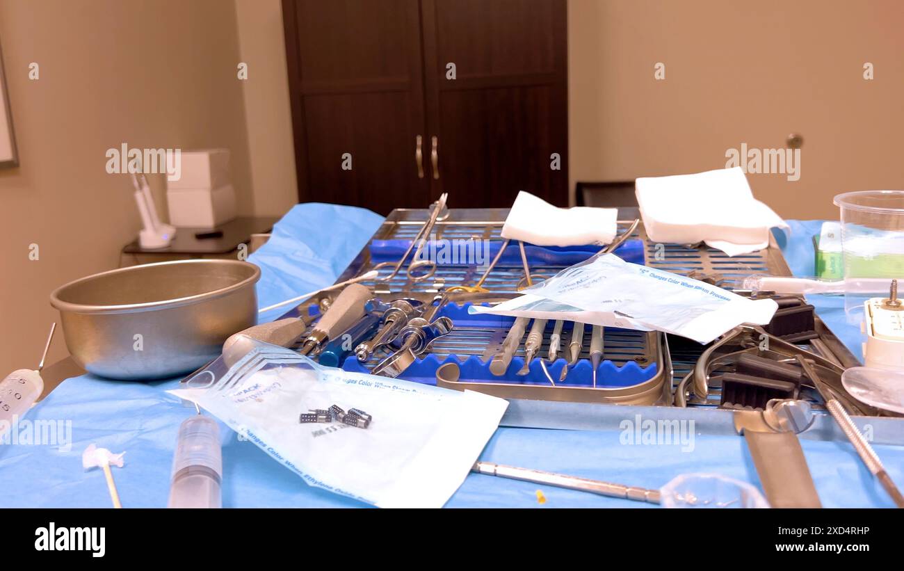 Surgical Instruments Prepared for Medical Implant Procedure Stock Photo ...