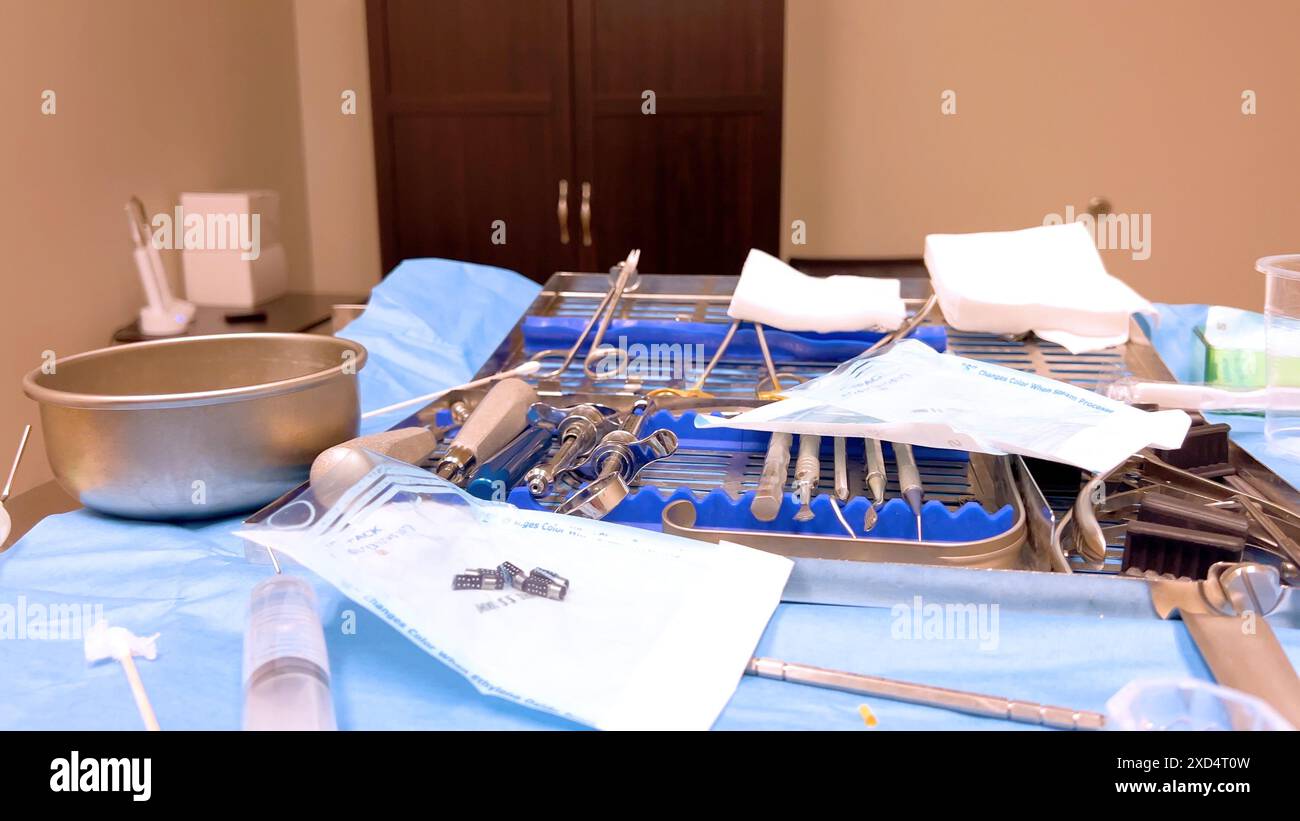 Surgical Instruments Prepared for Medical Implant Procedure Stock Photo ...