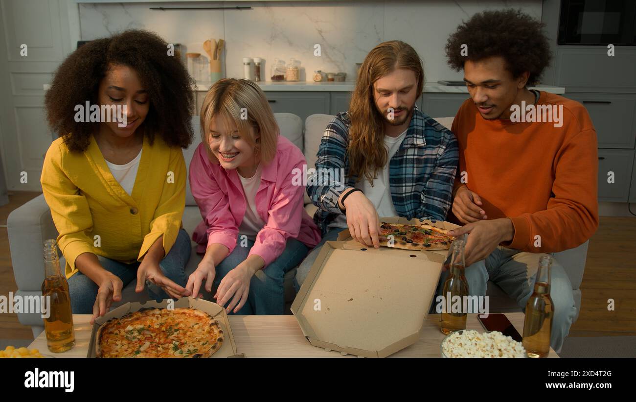 Food delivery service multiracial African Caucasian people friends ...