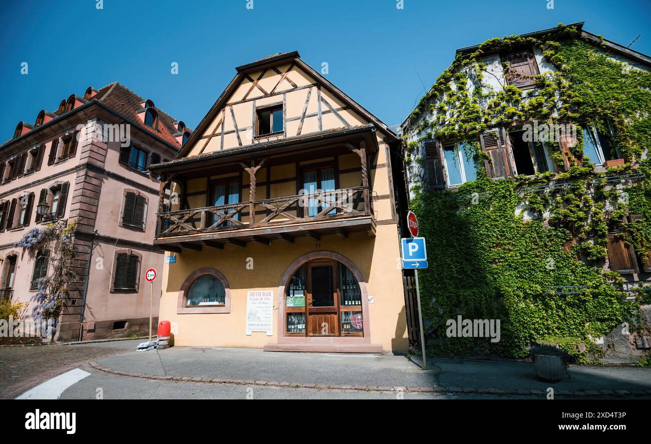 Bergheim, France - Apr 19, 2019: Cozy street in Bergheim, Alsace ...