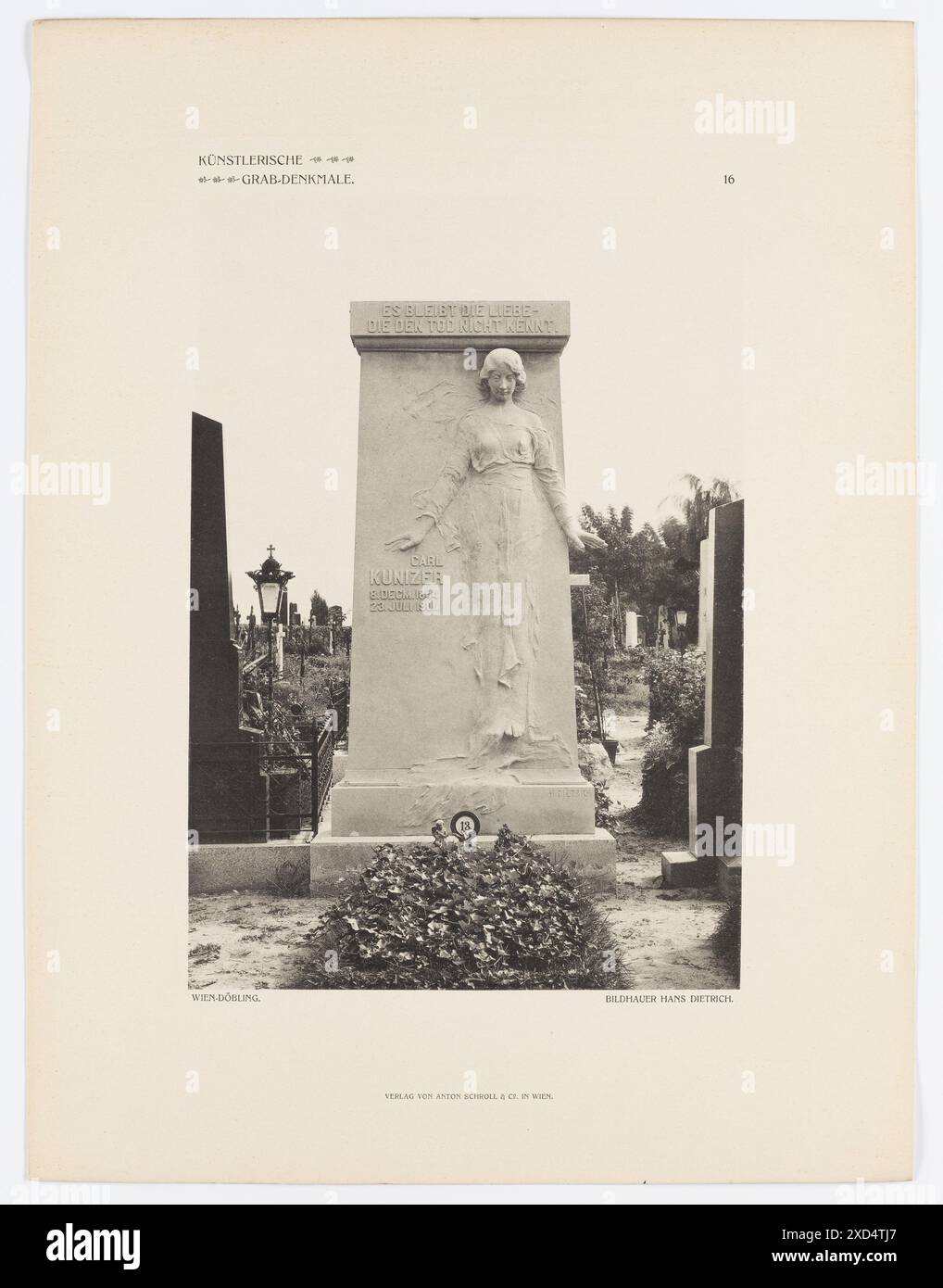 Friedhof Döbling, Grabdenkmal Carl Kunizer, Bildhauer Hans Dietrich (Blatt Nr. 16 aus ...