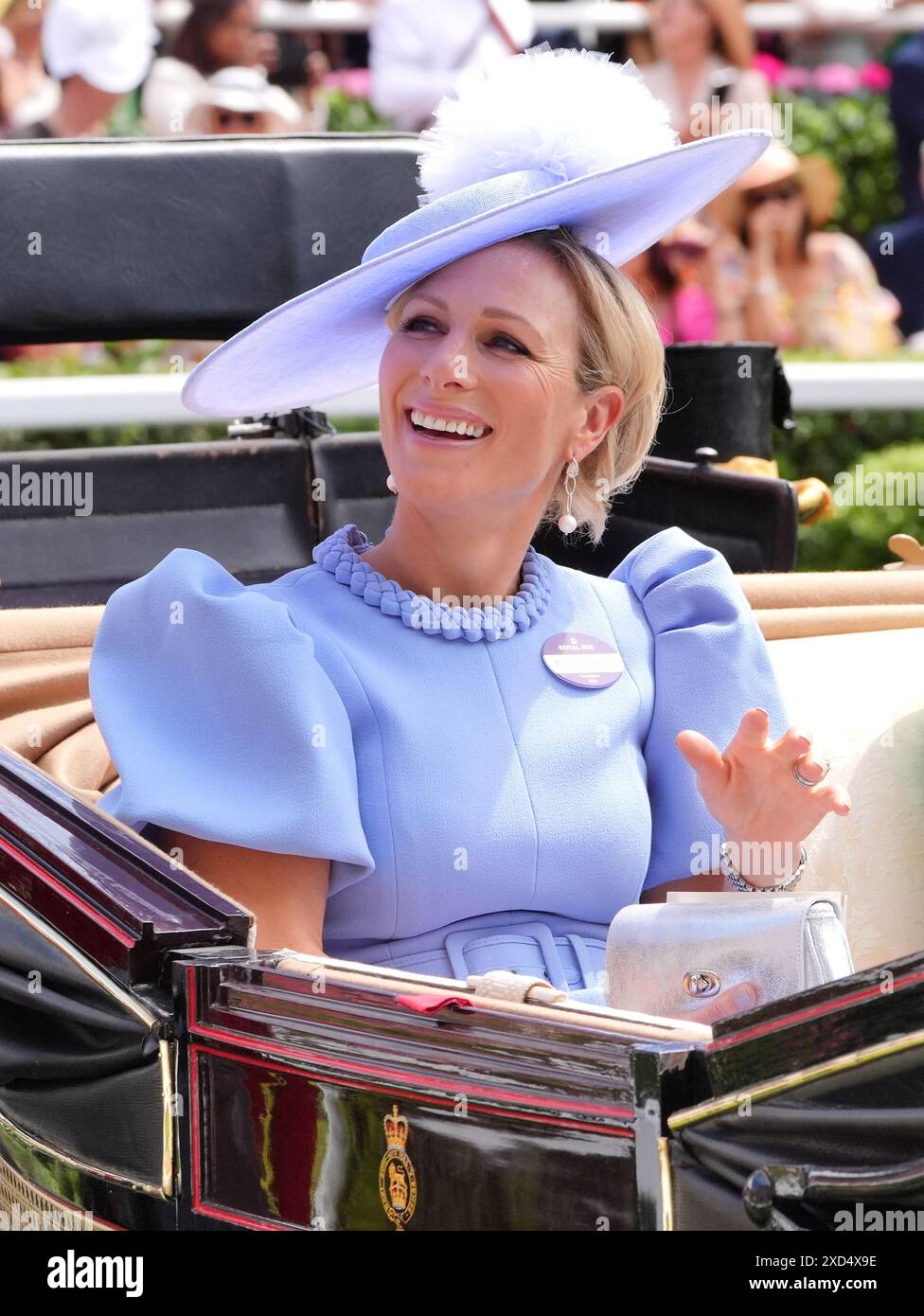 Zara Tindall arrives by carriage during day three of Royal Ascot at Ascot Racecourse, Berkshire ...