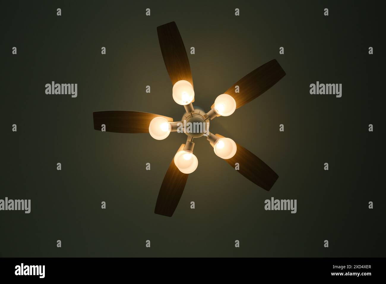 Modern ceiling fan with lamps, bottom view Stock Photo - Alamy