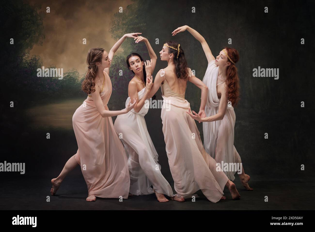 Graceful Quartet. Four female dancers embody spirit of classical dance ...