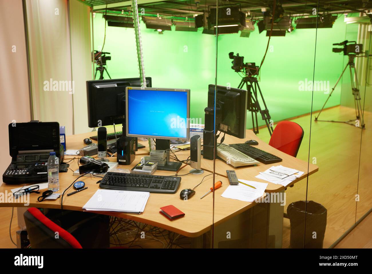 Green screen chroma key in TV set, digital TV lab, digital TV and ...