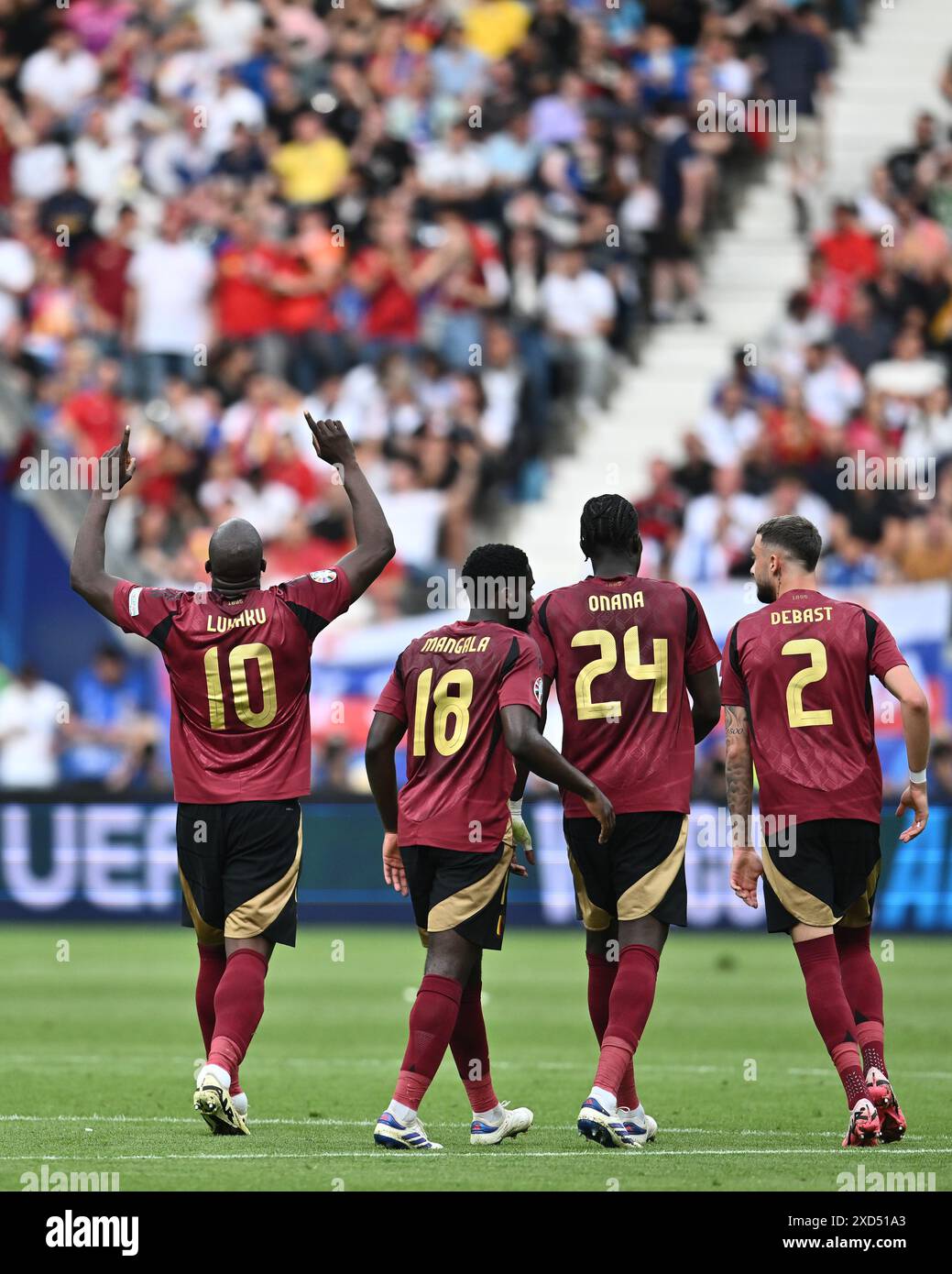 FRANKFURT AM MAIN, GERMANY - JUNE 17: Romelu Lukaku, Orel Mangala, Amadou Onana, Zeno Debast of ...