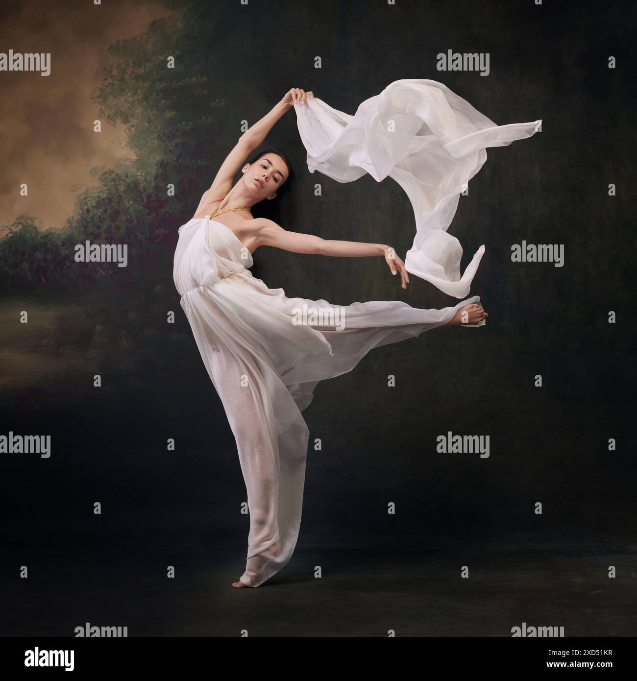 Timeless Ballet. Dancer's elegant form and flowing dress create sense ...