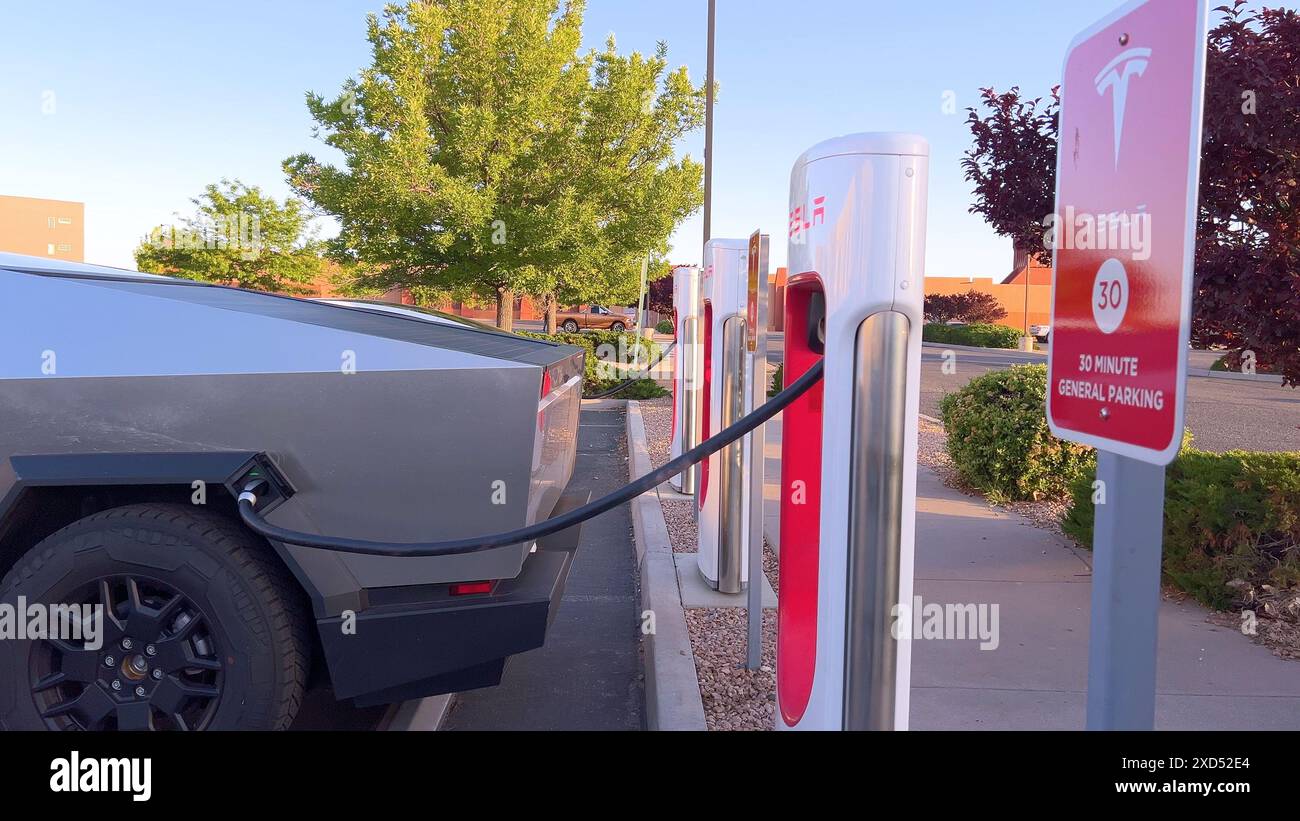 Tesla Cybertruck Charging at Outdoor Supercharger Station Stock Photo ...