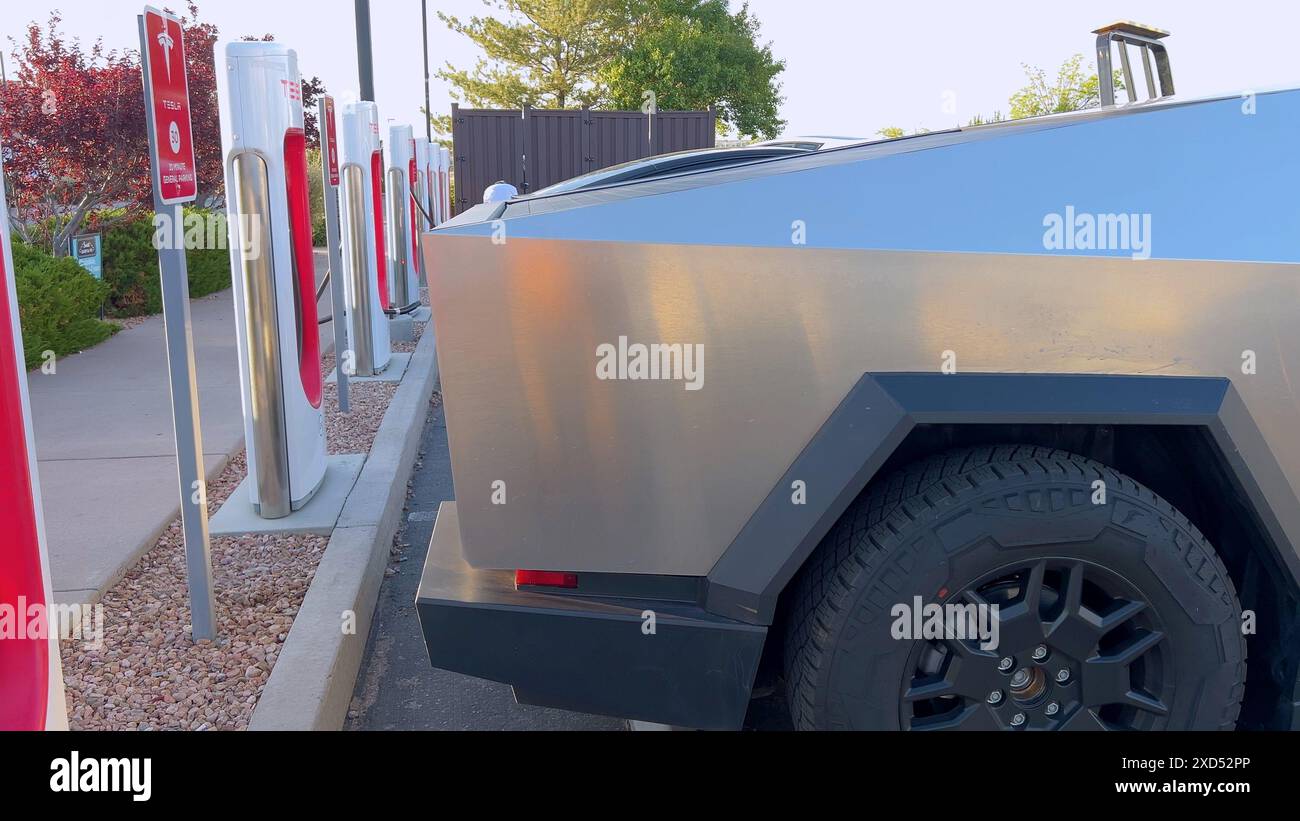 Tesla Cybertruck Charging at Outdoor Supercharger Station Stock Photo ...