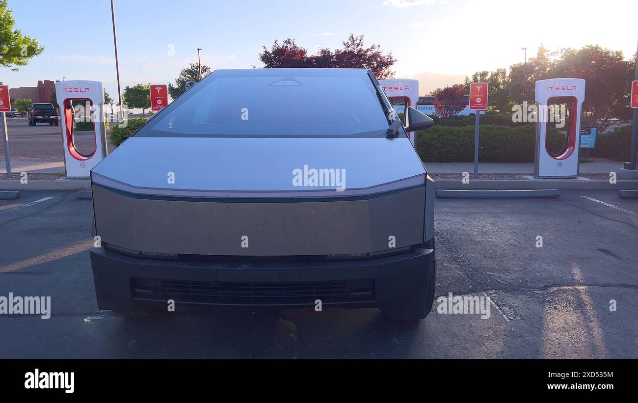 Tesla Cybertruck Charging at Outdoor Supercharger Station Stock Photo ...