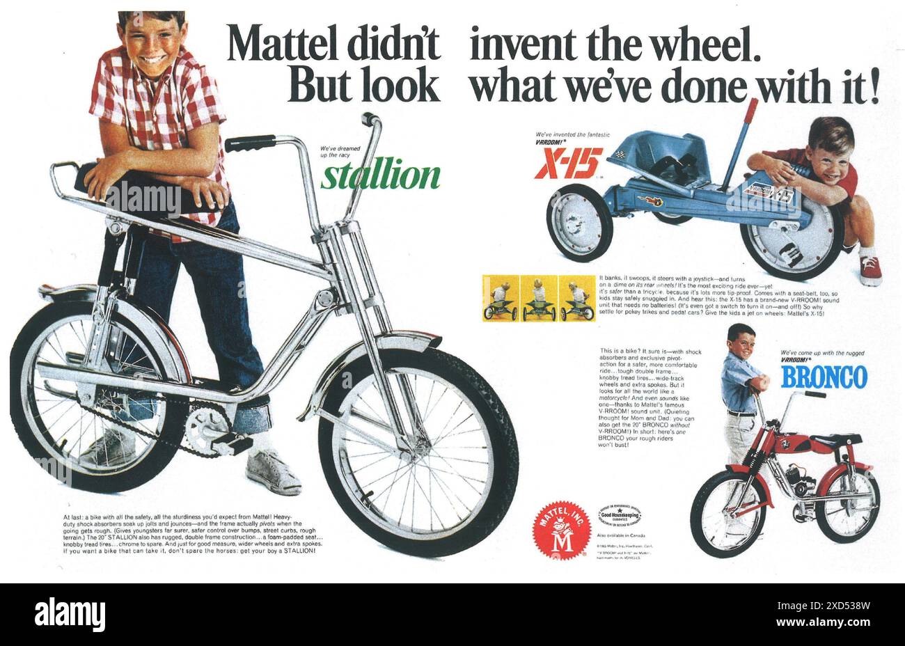 1969 Mattel bikes ad - Stallion, Bronco, X-15 bikes Stock Photo - Alamy