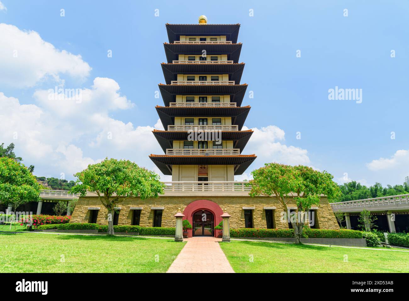 Colorful view of pagoda in Fo Guang Shan Buddha Museum, Kaohsiung ...
