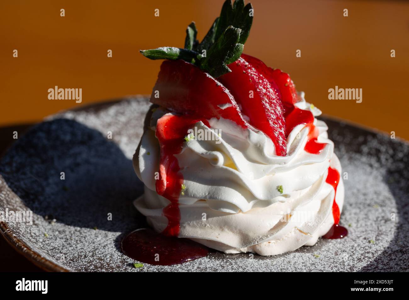 Pavlova cake with strawberries. Anna Pavlova dessert of meringue and ...