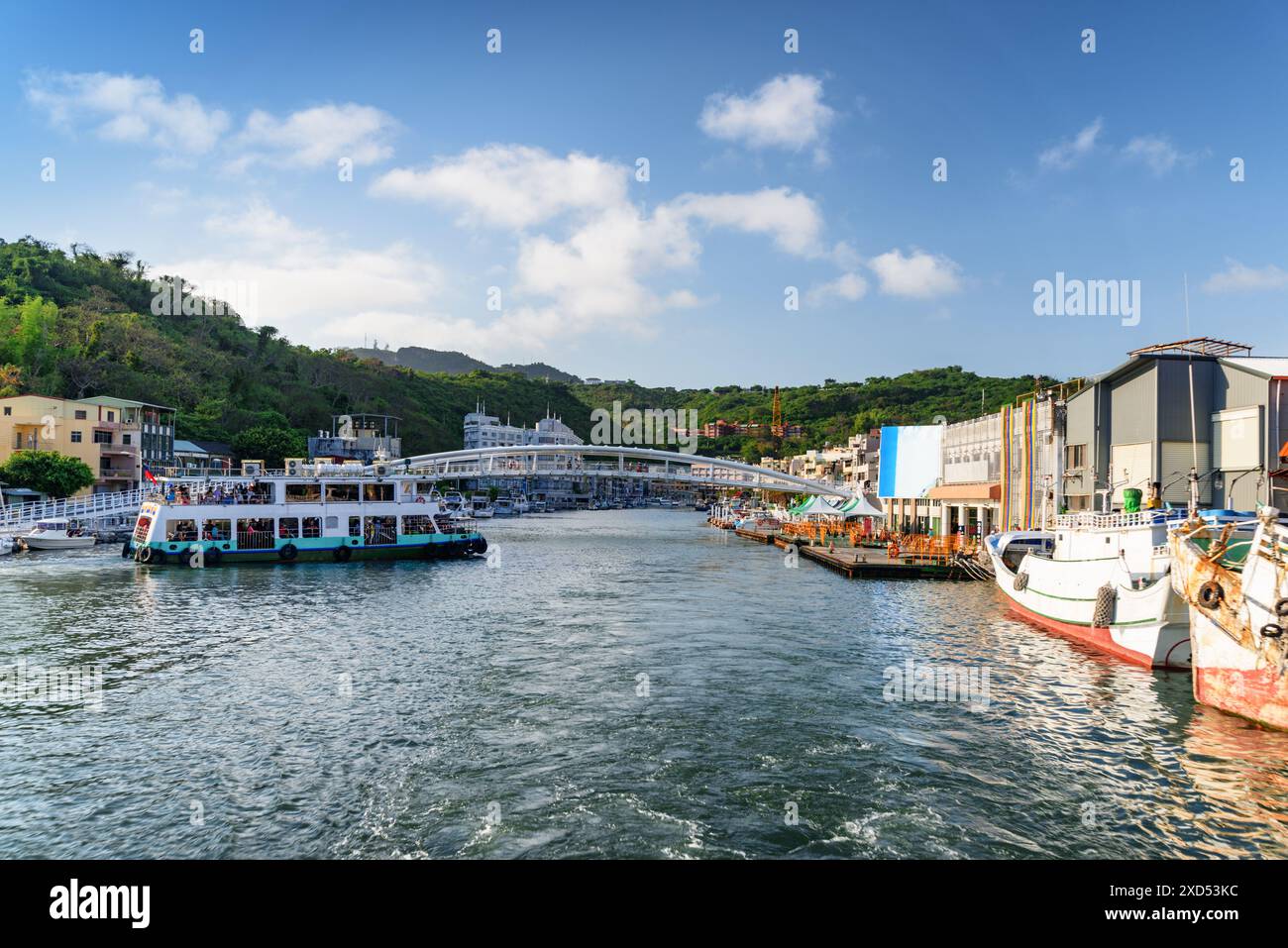 Ferry crossing Kaohsiung Harbor, Taiwan. Amazing view of scenic white ...
