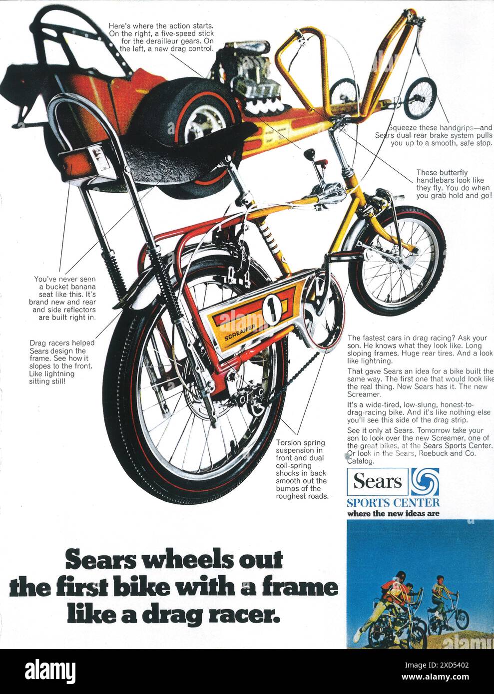 1969 Sears Screamer Drag Race Bicycle Ad Stock Photo - Alamy